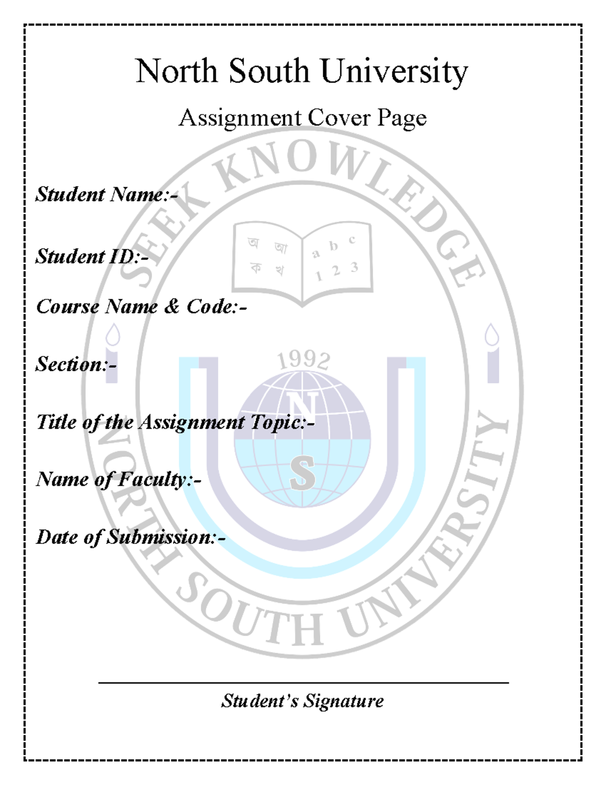Assignment Cover Page - Inorganic Pharmacy - North South University ...