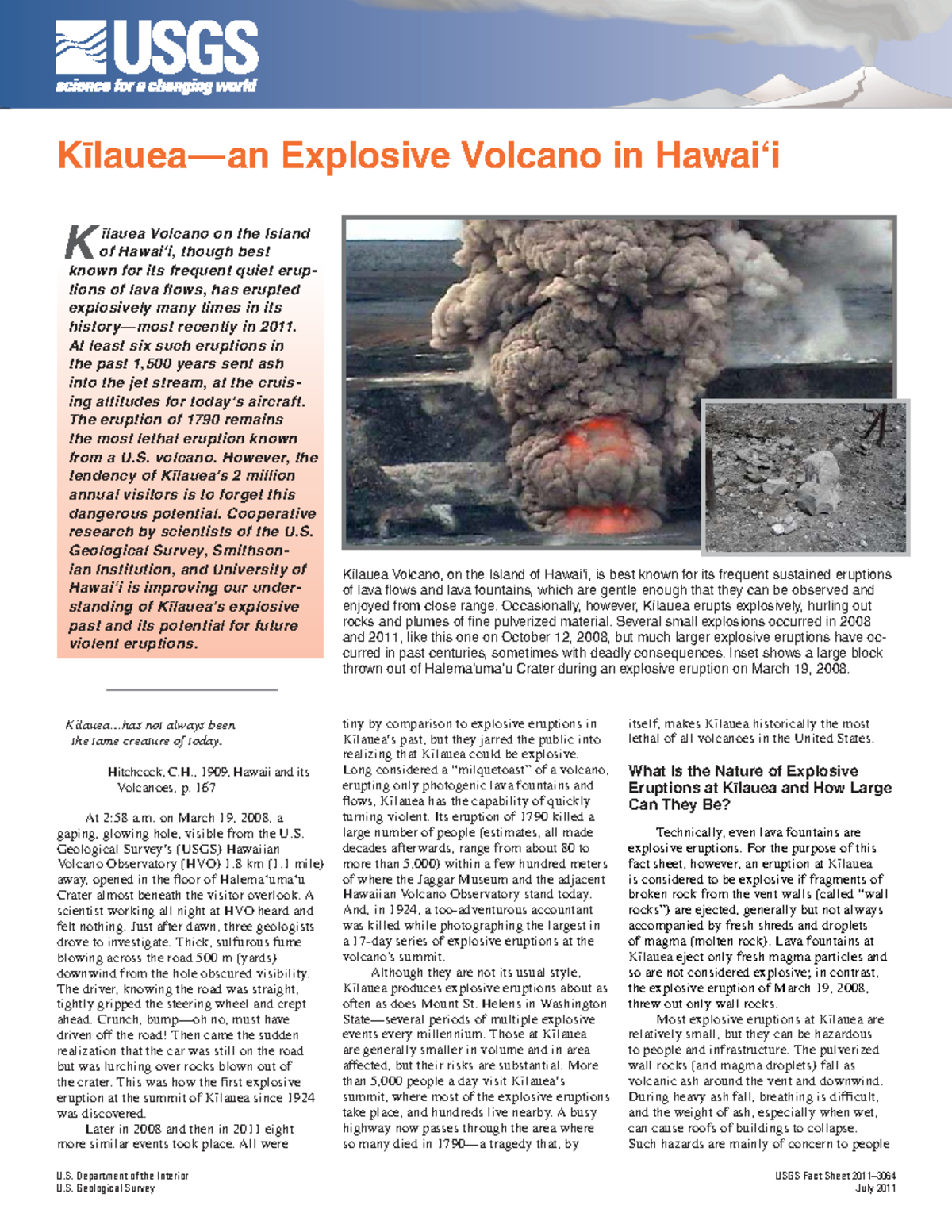 Kïlauea Volcano: Understanding Explosive Eruptions (USGS Fact Sheet ...