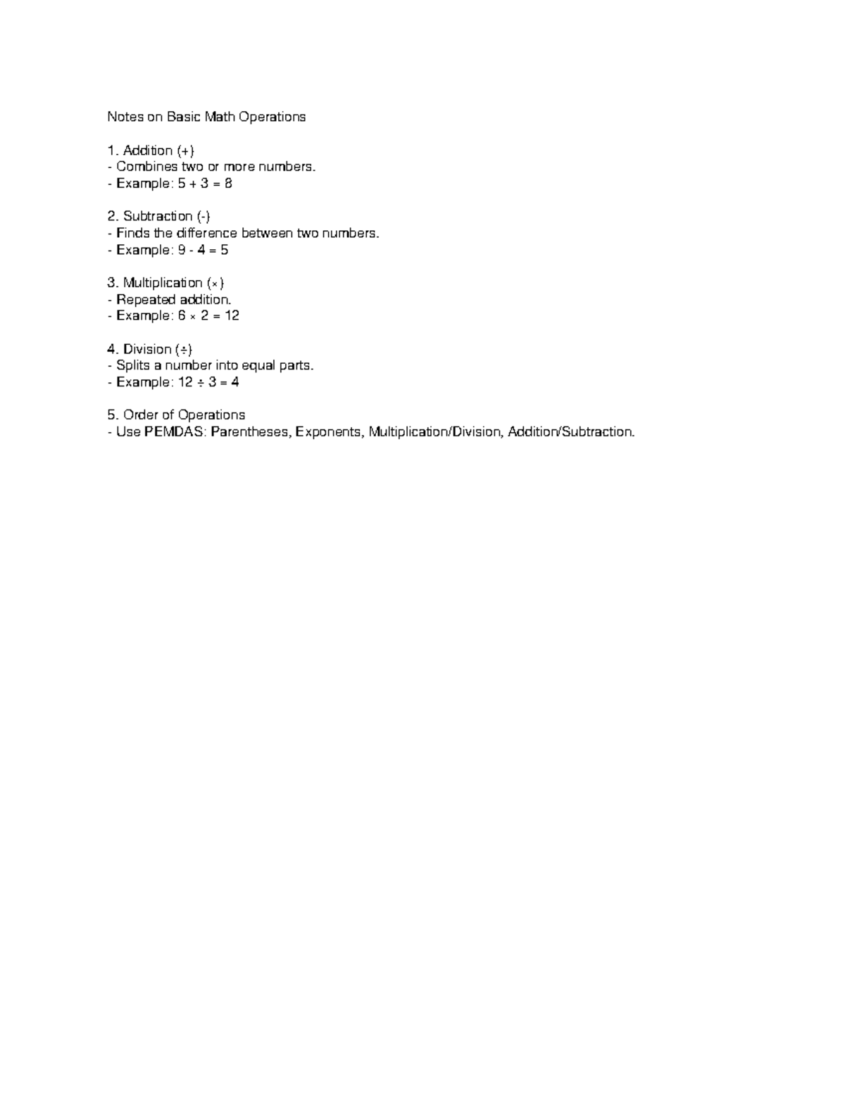 1 Basic Math Operations Mathematics In The Modern World Notes On