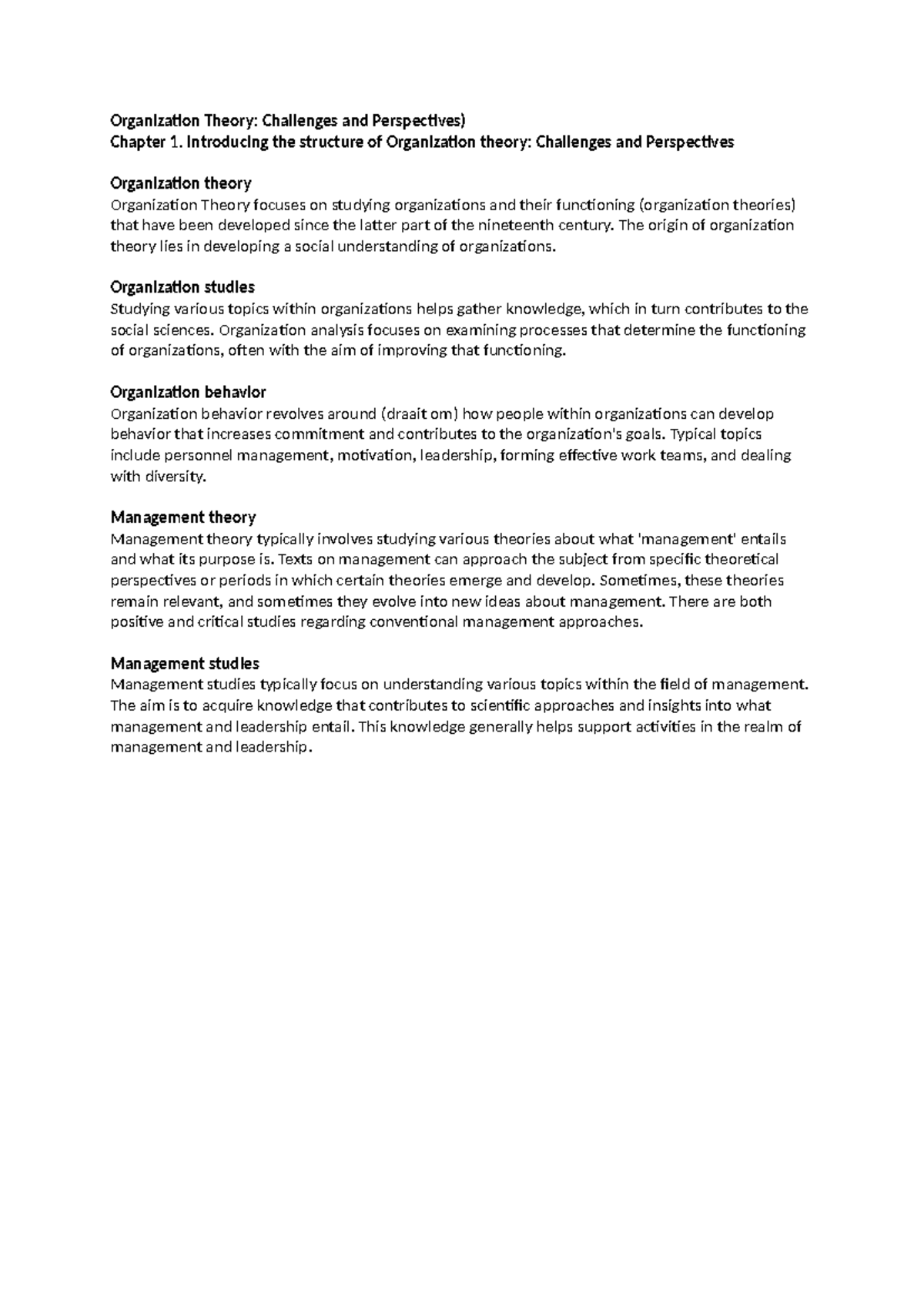 "ORG 101: Introduction to Organization Theory - Challenges ...