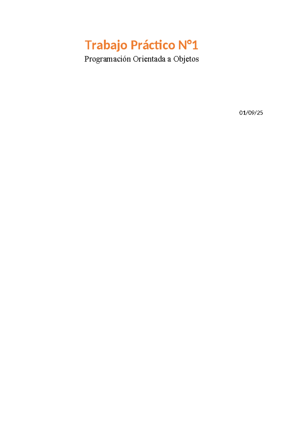 Trabajo Práctico N°1 - Programación Orientada a Objetos - Studocu