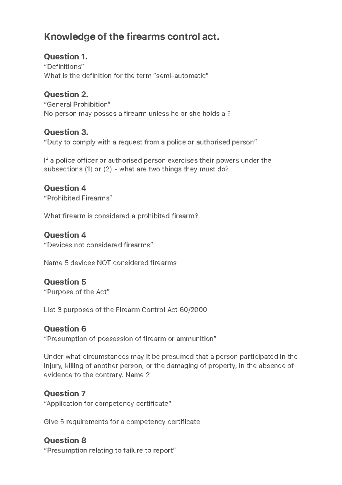 Firearms Control Act: Key Questions & Answers Guide - Studocu