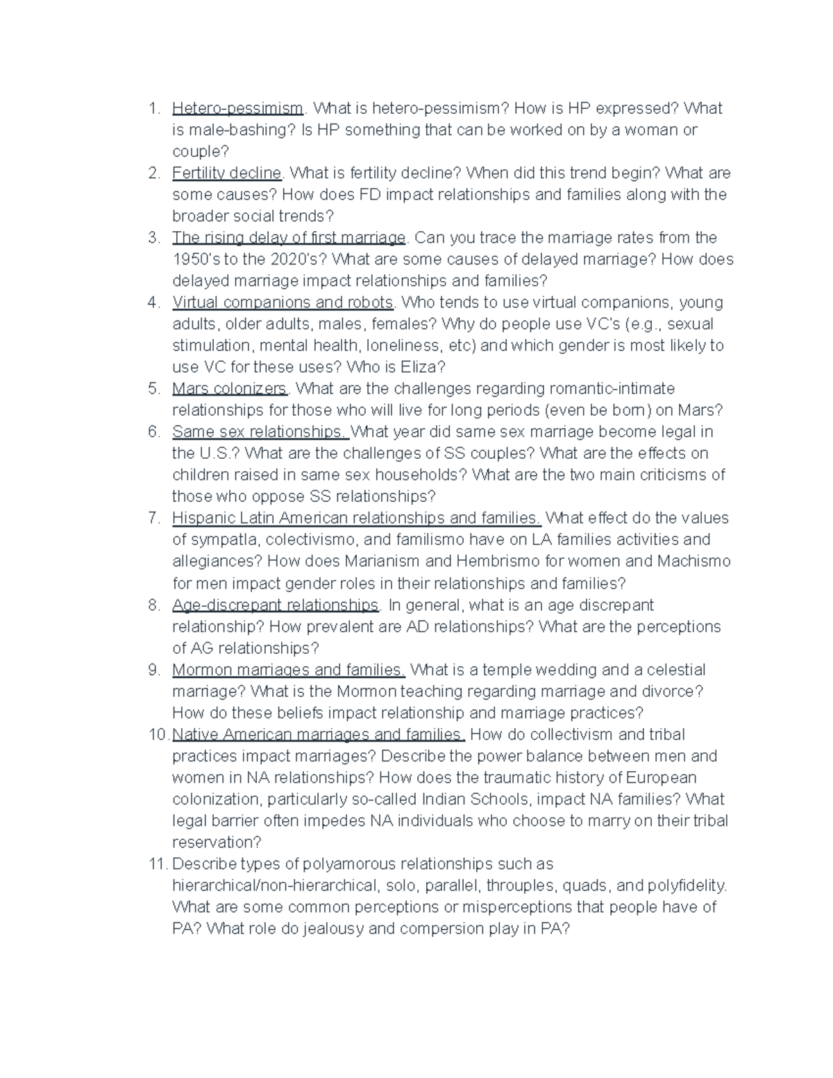 FAM 230 Unit 2 Exam Review: Relationships, Families, and Social Trends ...