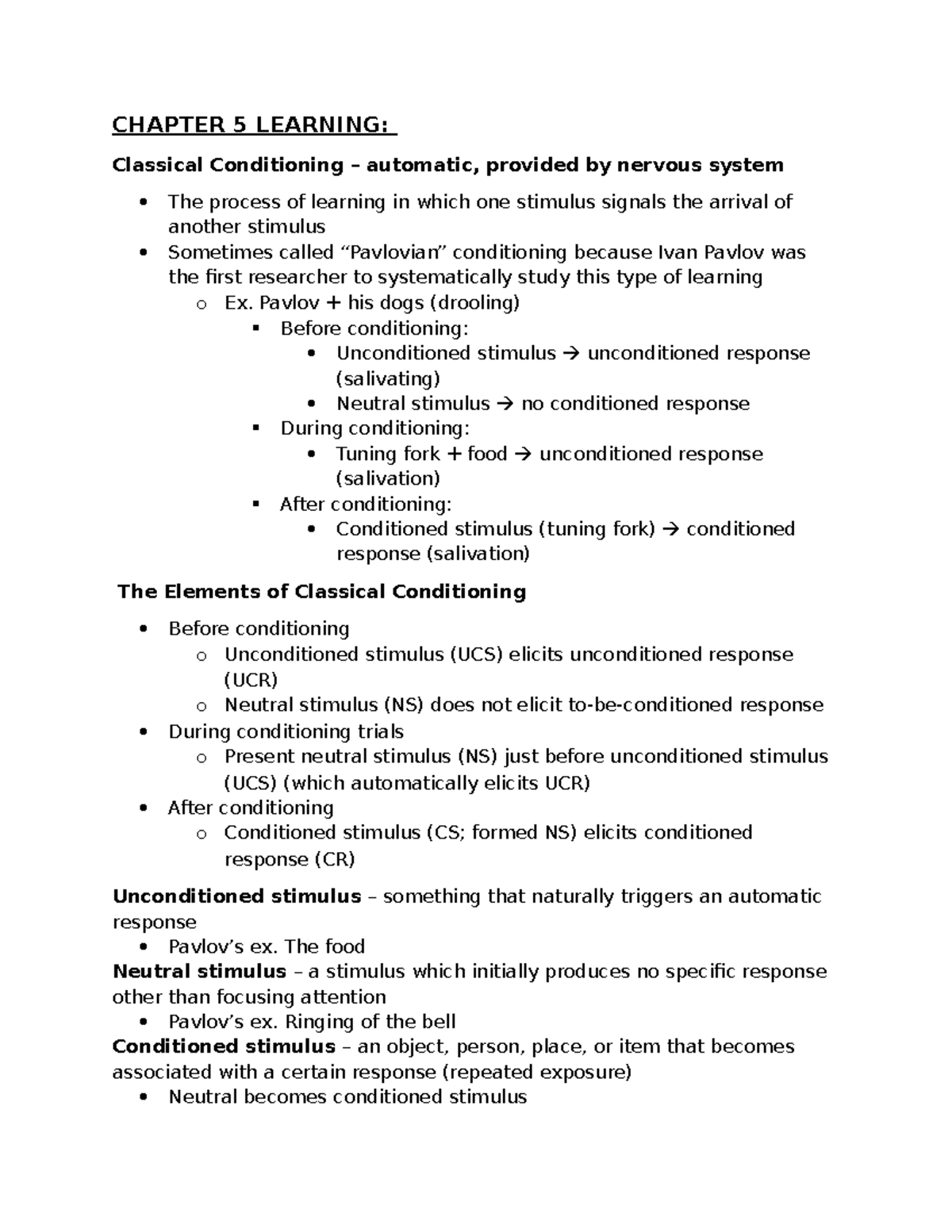 PSY 101: CHAPTER 5 - Learning Theories: Classical & Operant ...