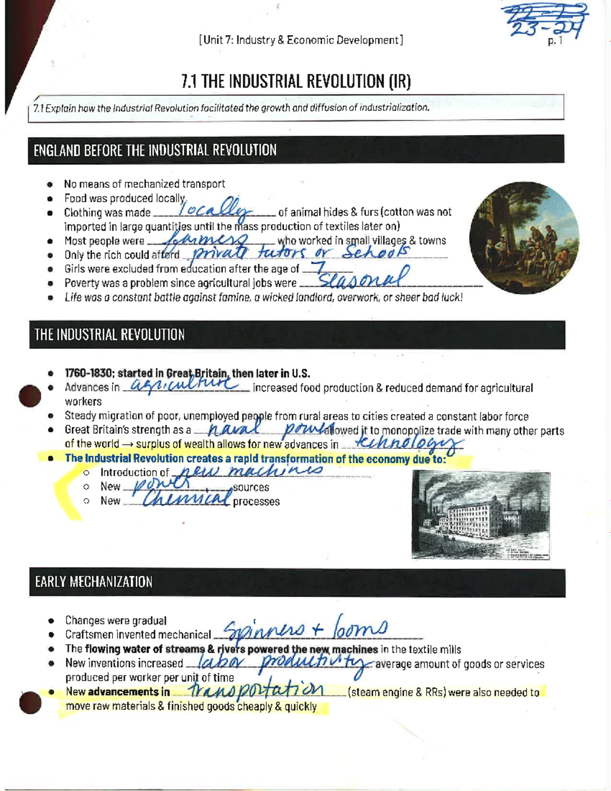 Unit 7 Study Guide: The Industrial Revolution and Economic Development ...