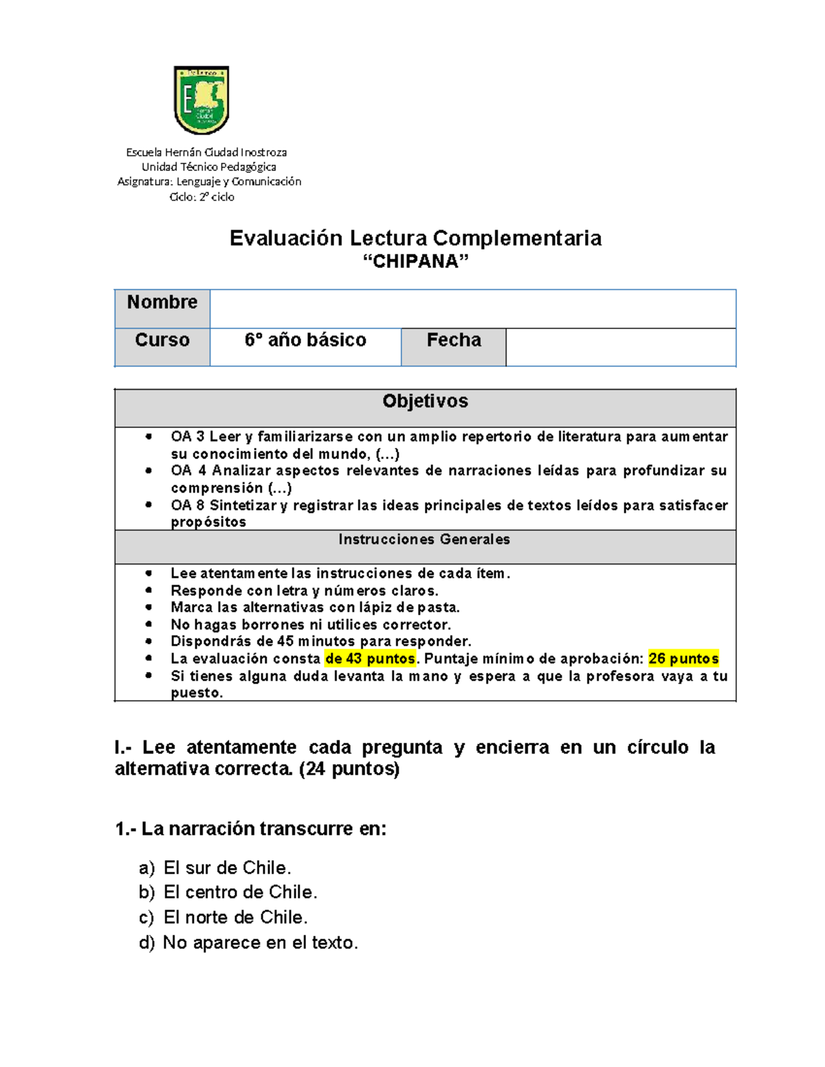 Evaluación de Lectura Complementaria - Lenguaje y Comunicación - 2025 - Studocu