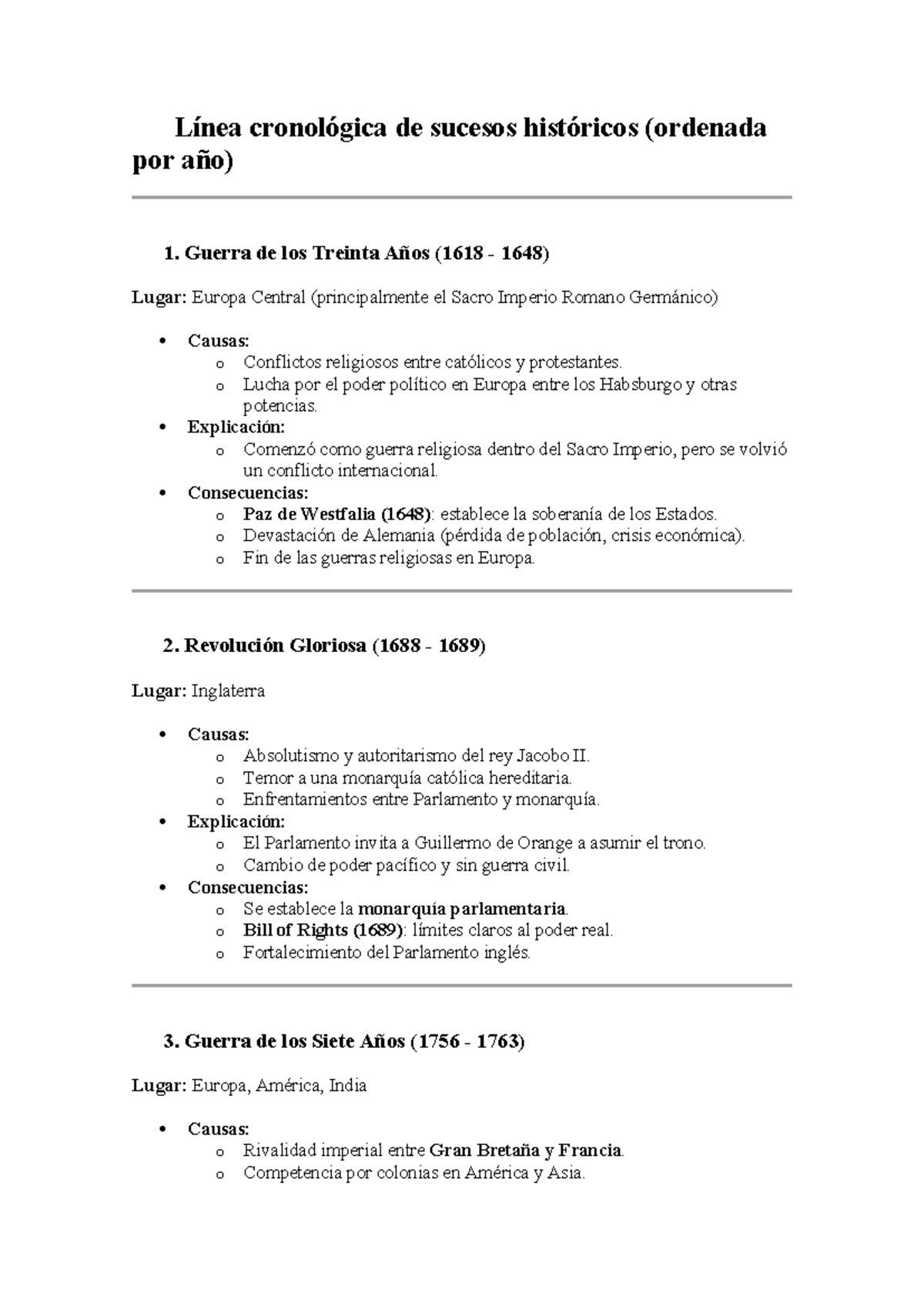 Línea Cronológica de Sucesos Históricos (1618-1825) - Studocu