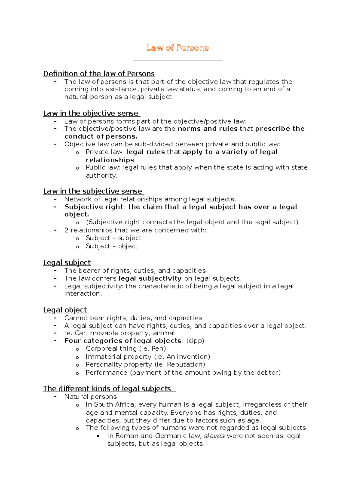 Law of Persons: A Comprehensive Overview (Unit 1-2) - Studocu