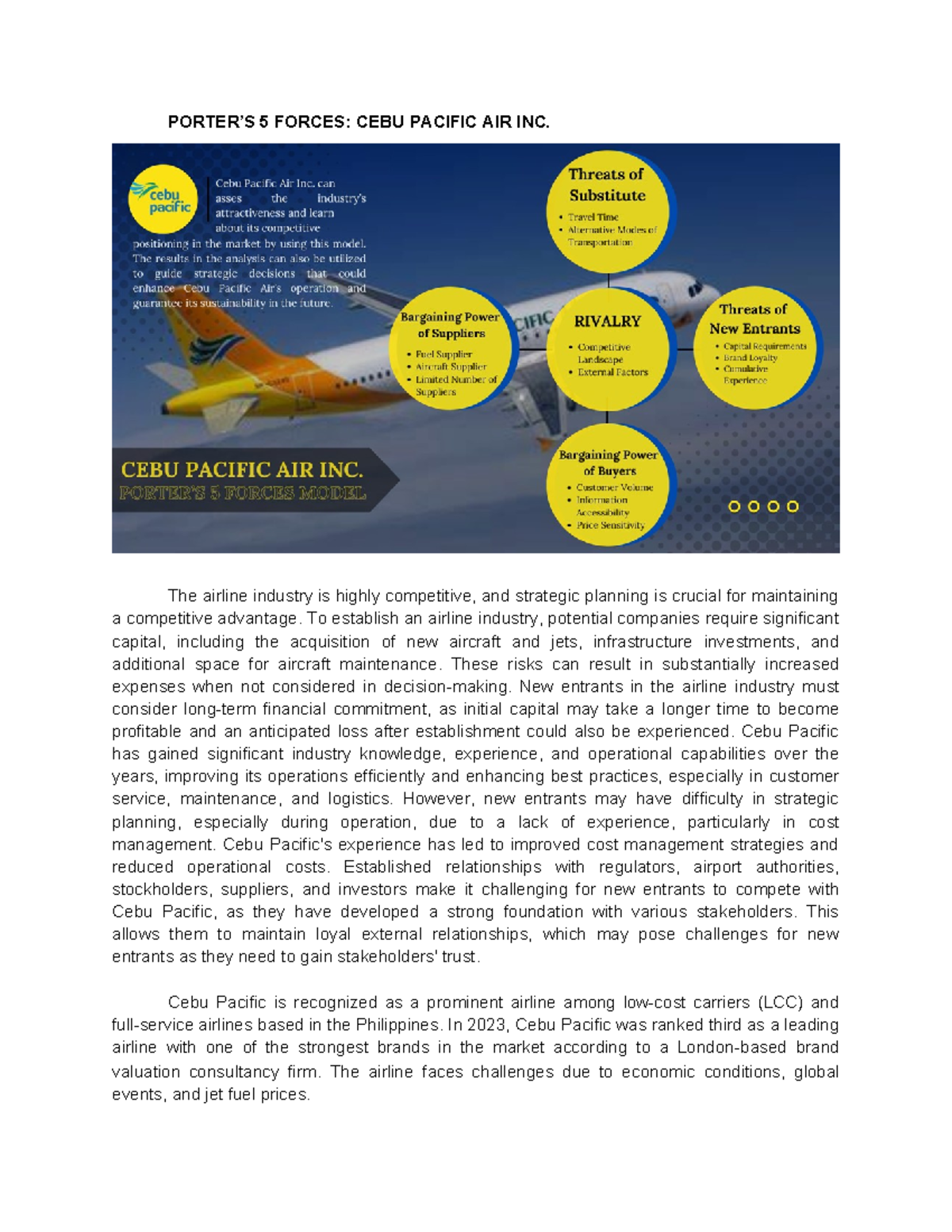 CEB-PAC AIR INC: Porter's 5 Forces, EFE, and SWOT Analysis Report - Studocu