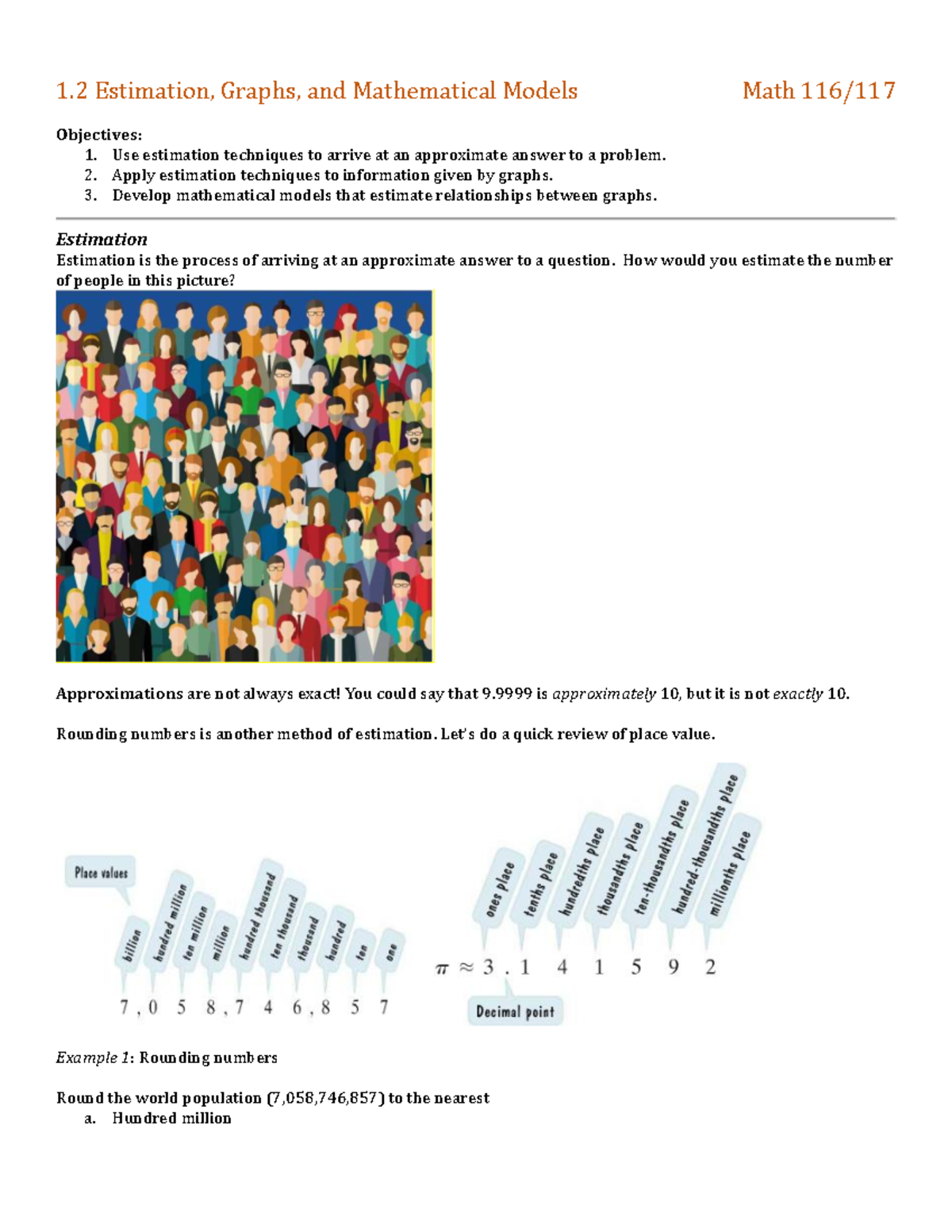 Estimation, Graphs, and Mathematical Models - Math 116/117 Notes - Studocu