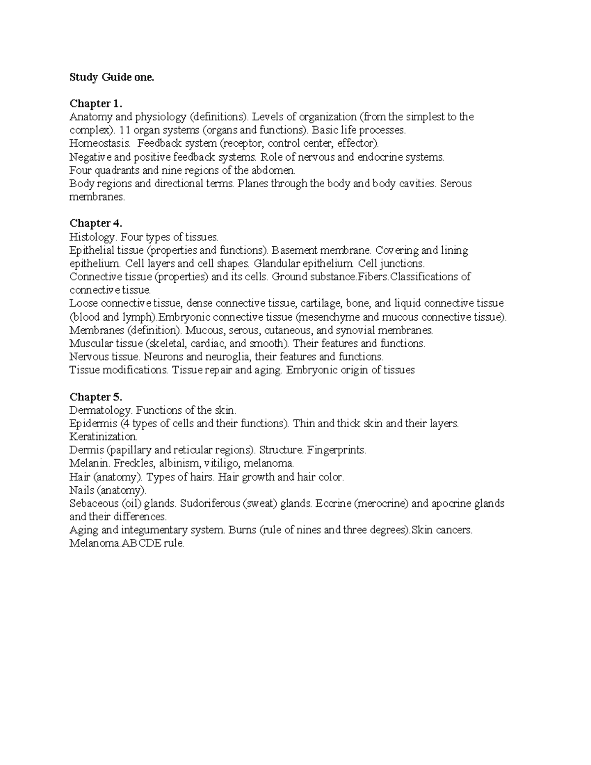 A&P Study Guide: Overview of Chapters 1, 4, and 5 Details - Studocu