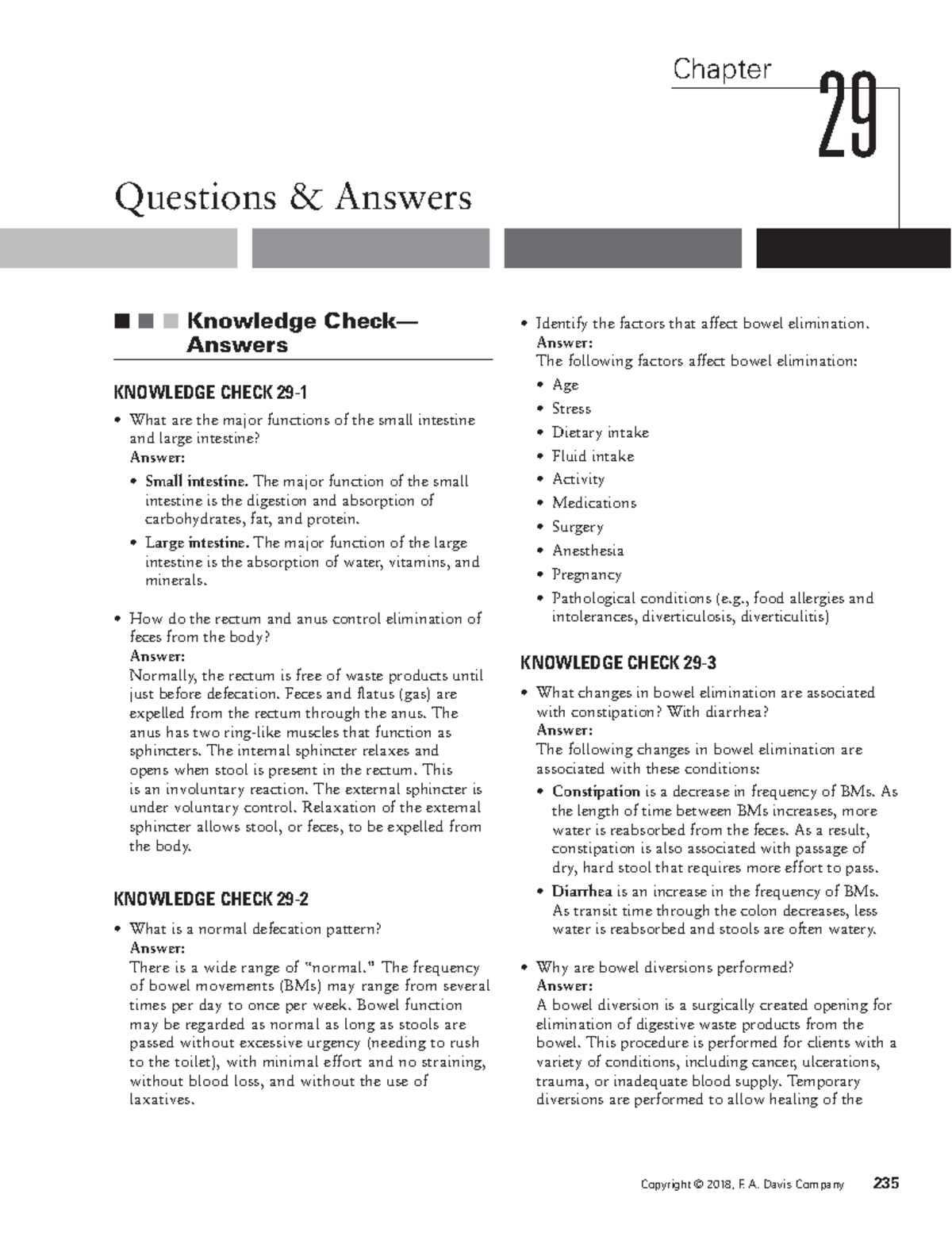 Ch 29 Basic Nursing: Bowel Elimination Knowledge Checks and Assessments ...