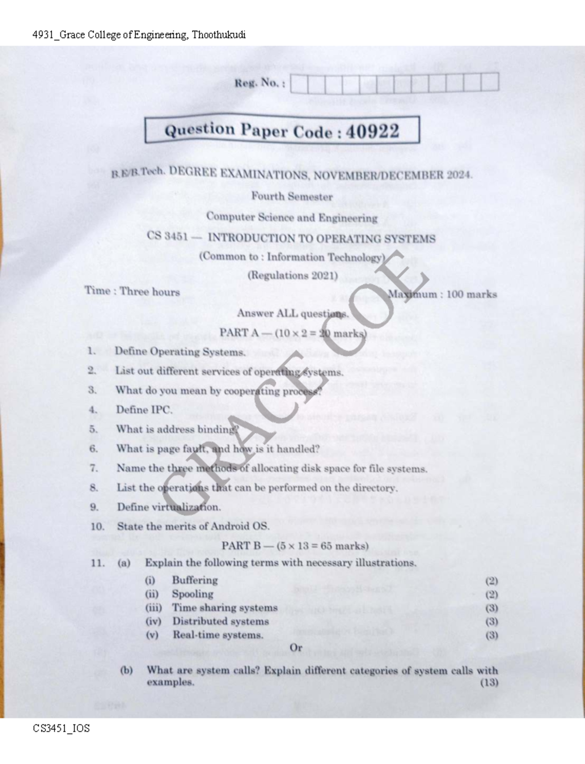 IV CSE CS3451 IOS ND2024 - computer science and engineering - Studocu