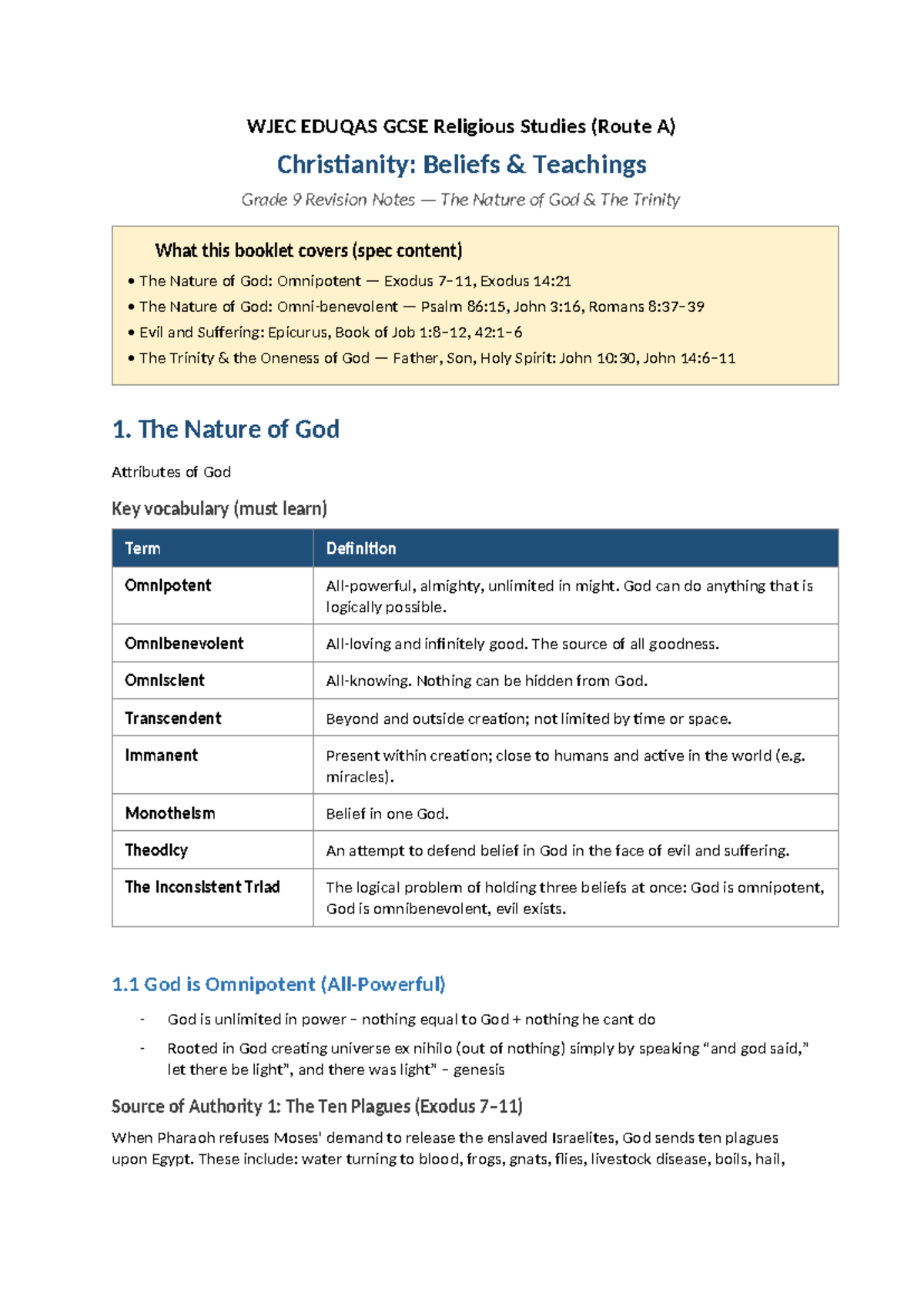 WJEC EDUQAS GCSE Religious Studies (Route A) Christianity: Beliefs ...