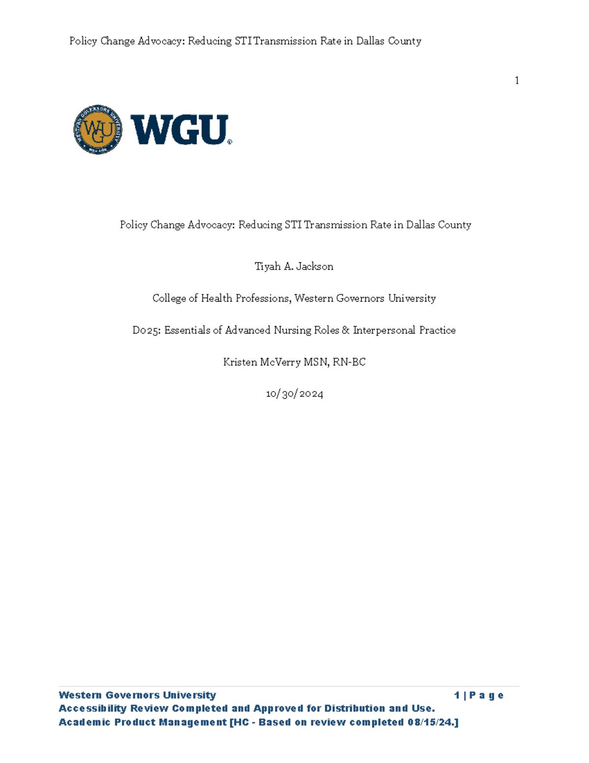 AWM2 Task 1 Template - Paper supporting project/goal for Change - 1 ...