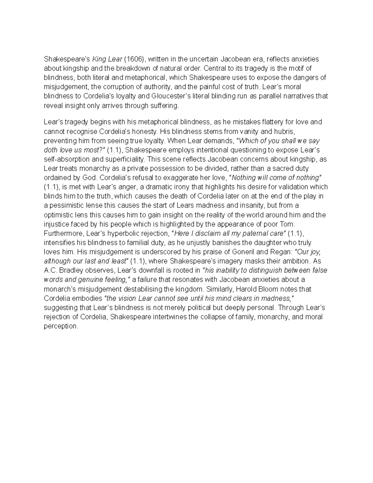 Y11 - King Lear Analysis: Blindness and Misjudgment in Shakespeare ...