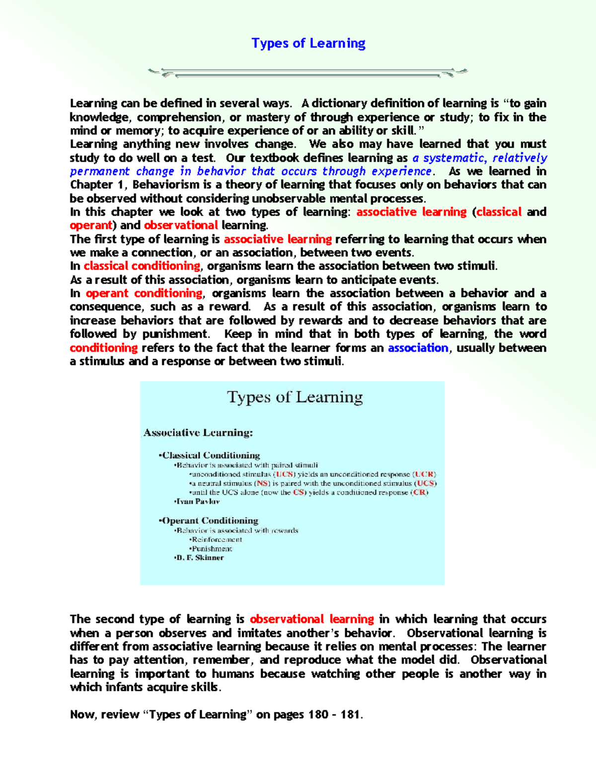 Learning Types: Associative & Observational (Psych 101) - Studocu