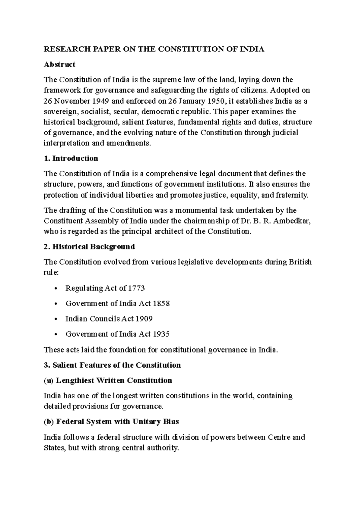 Research Paper on the Constitution of India: Key Features & Challenges ...