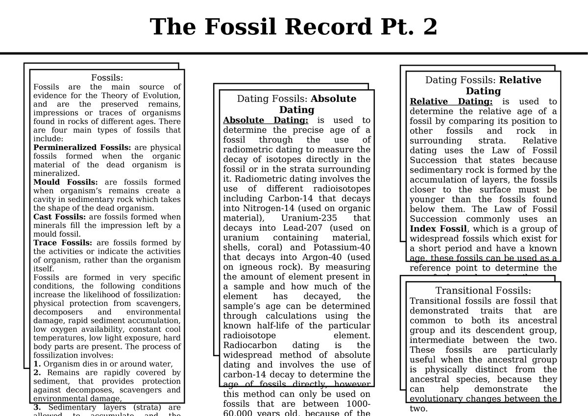 The Fossil Record Pt. 2: Absolute & Relative Dating Explained - Studocu