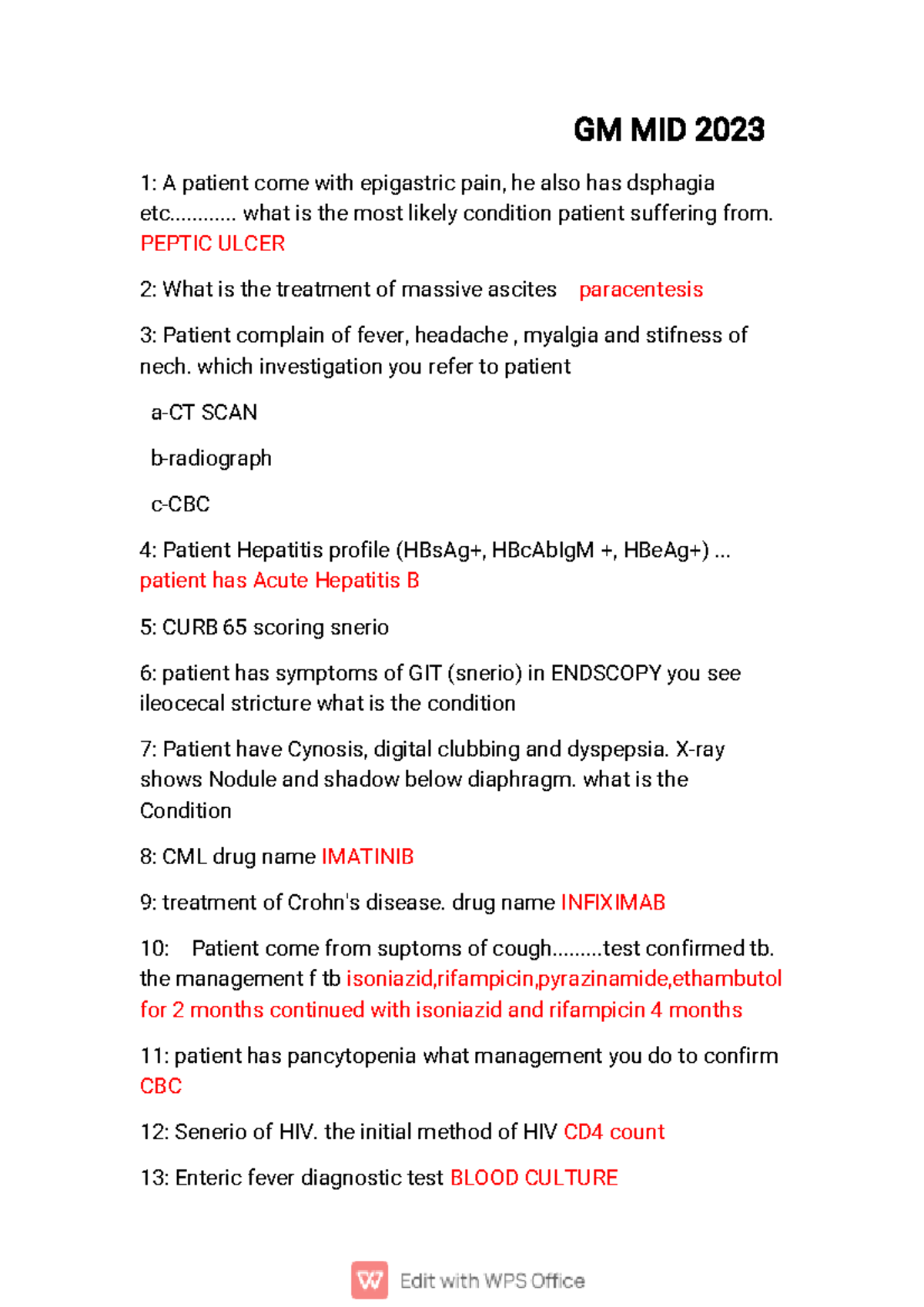 GM MID 2023: Comprehensive Exam Solutions for Medical Conditions - Studocu