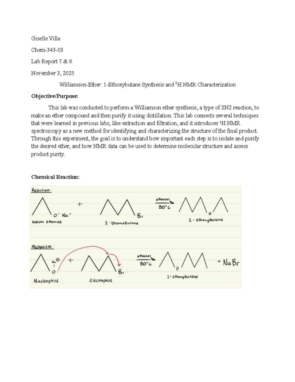 Lab Report 7-8: Williamson Ether Synthesis & ¹H NMR Analysis - Studocu