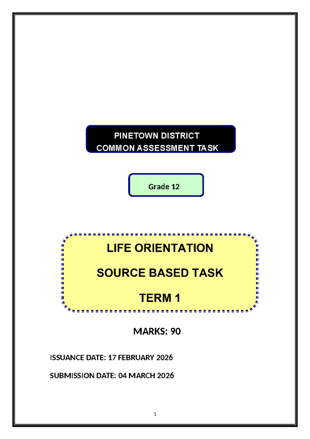 LO 2026 Grade 12 Source Based Assessment Task - Studocu