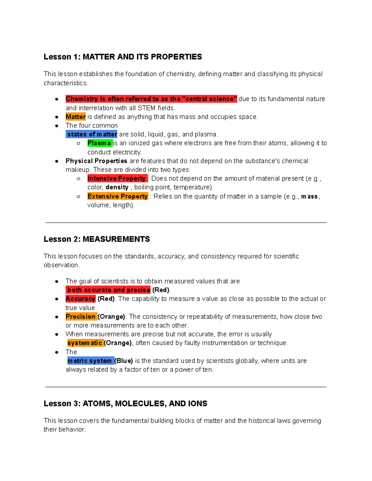Chem 101: Comprehensive Notes on Matter, Measurements, and Gases - Studocu