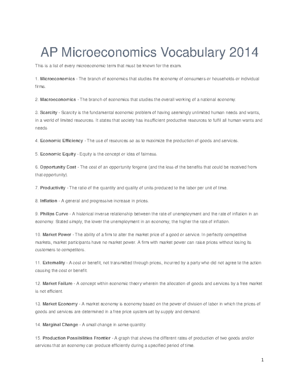 AP Microeconomics Vocabulary Glossary for Exam Preparation - Studocu