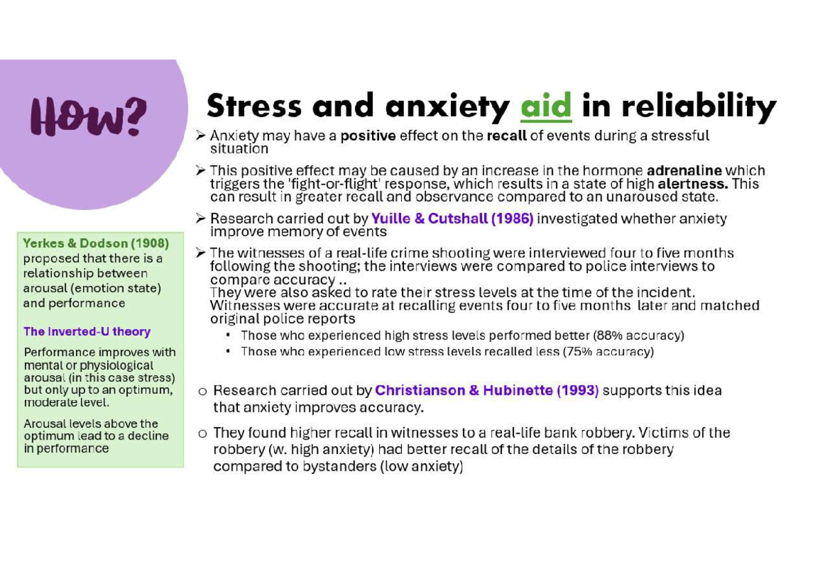 Psychology Year 1: Yerkes-Dodson Theory on Arousal & Performance - Studocu