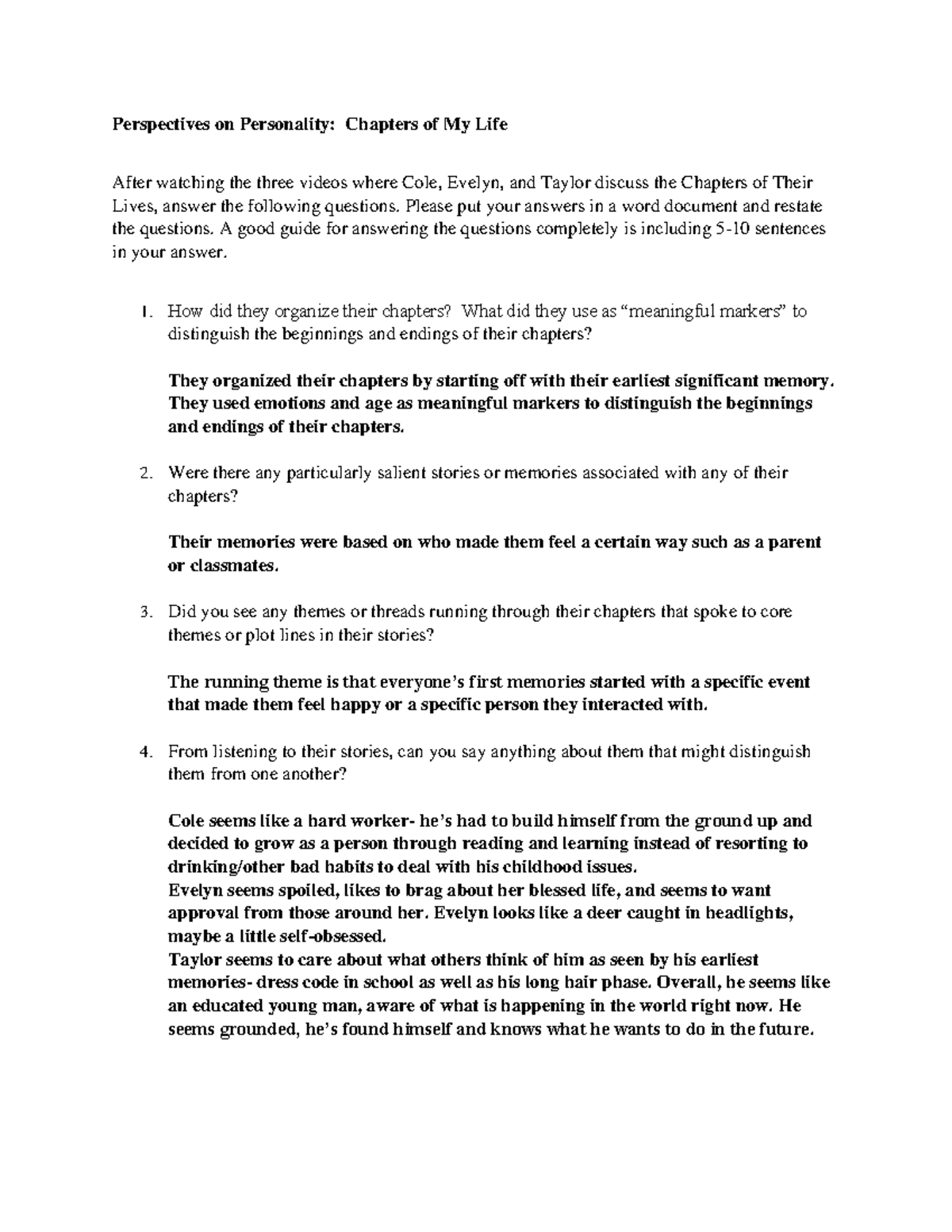 Perspectives 5: Personal Narratives & Life Chapters Analysis - Studocu