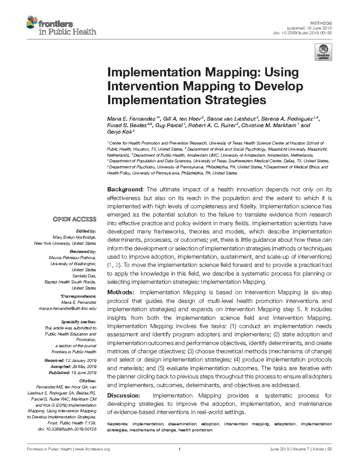 Implementation Mapping: Developing Strategies for Health Interventions ...
