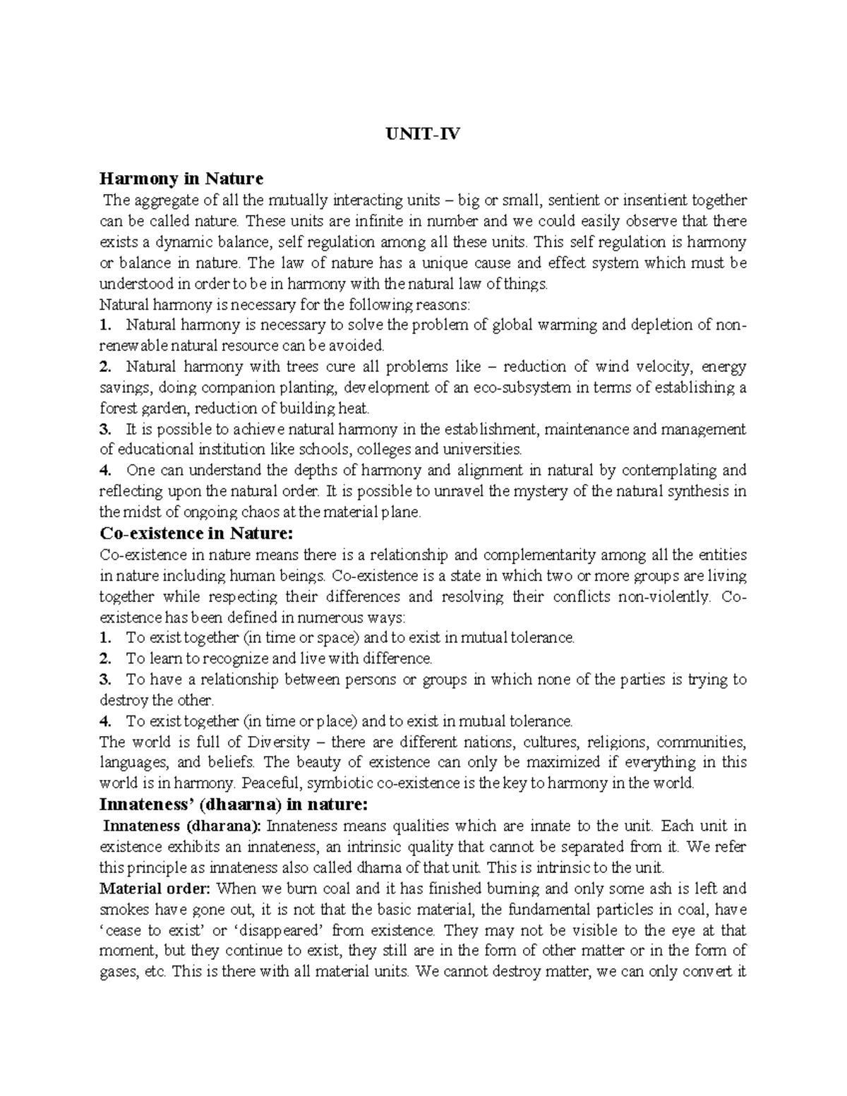 Uhvpe UNIT-IV & V Notes: Understanding Harmony in Nature and Existence ...