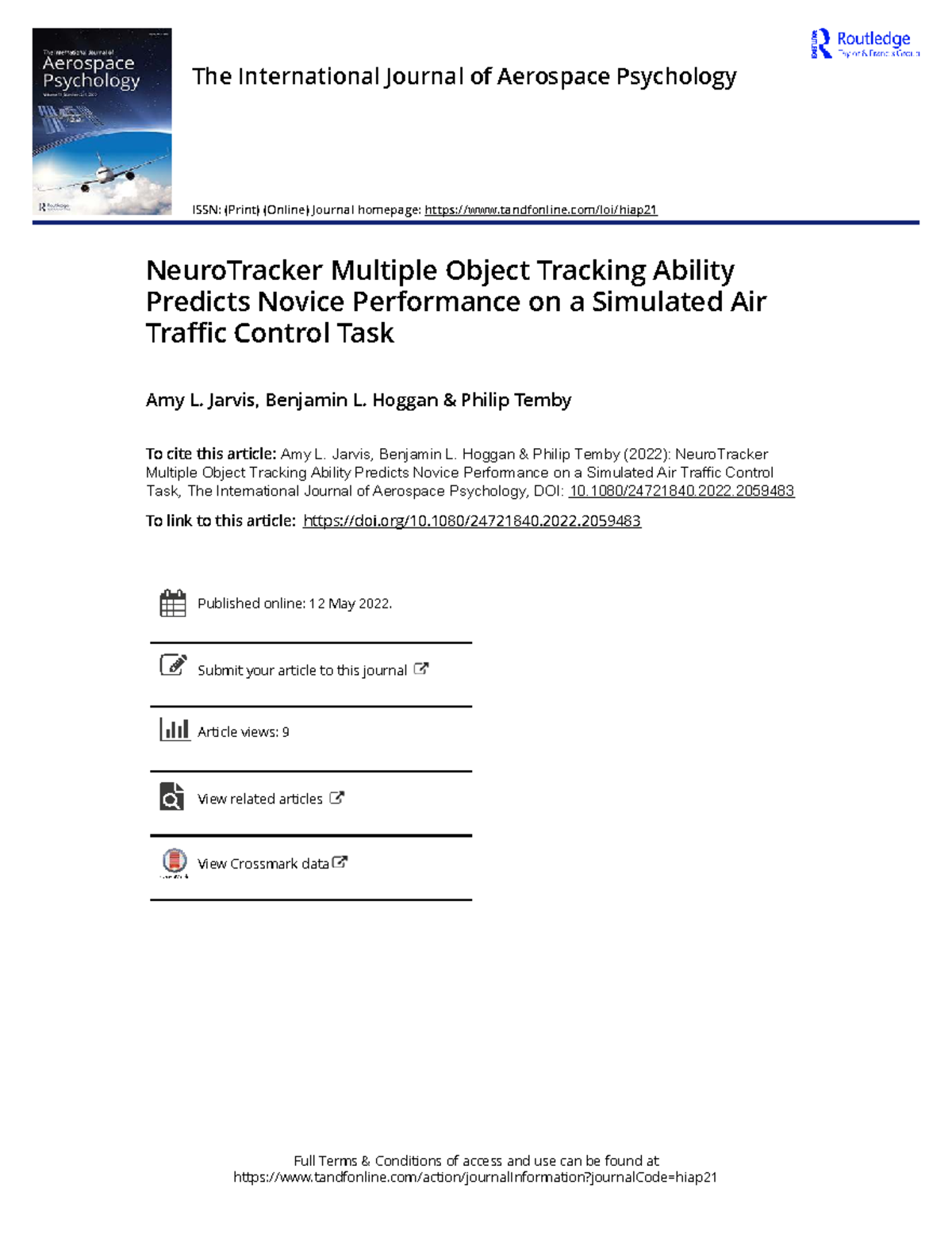 NeuroTracker MOT Ability as a Predictor of Novice ATC Performance - Studocu