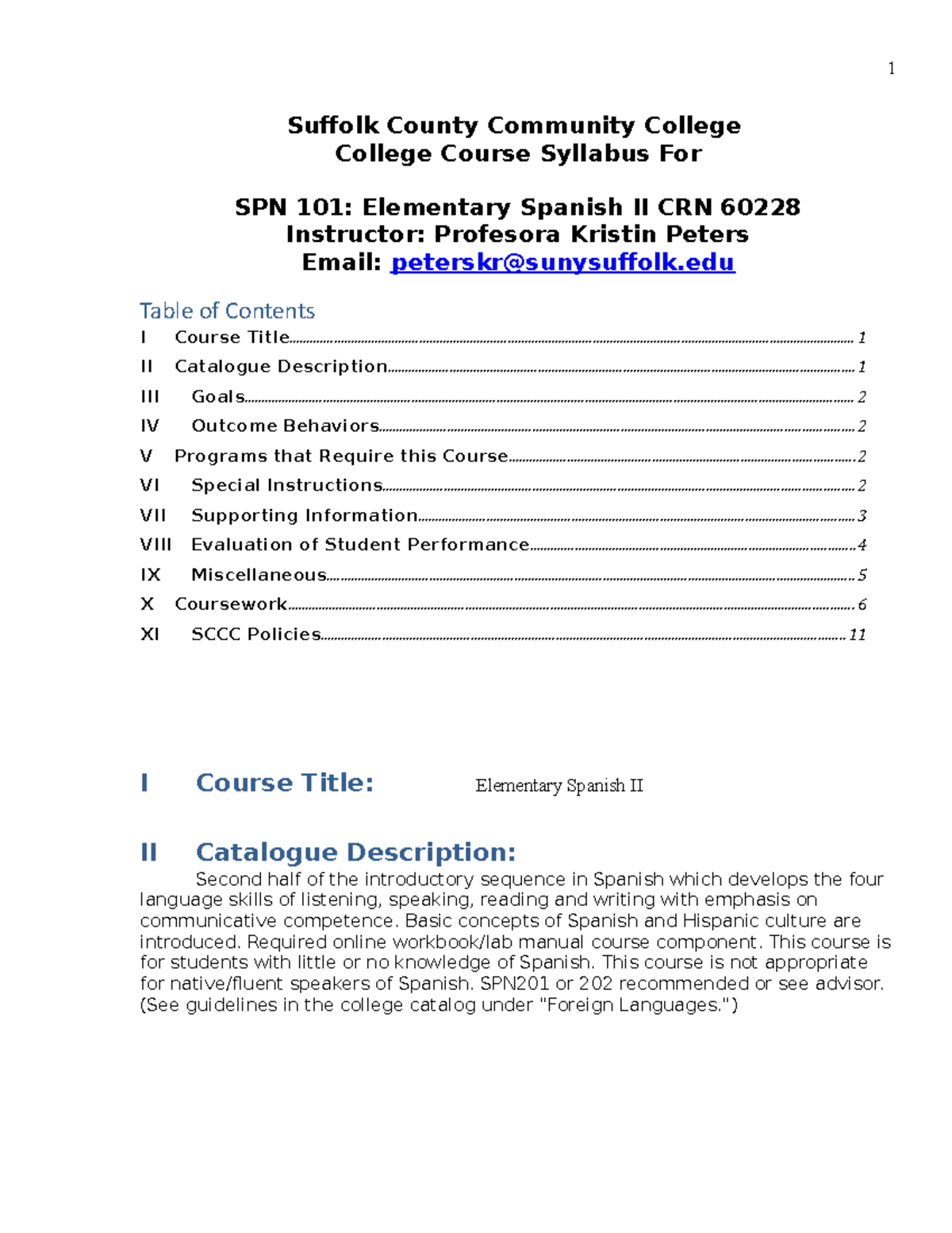 Syllabus for SPN 101: Elementary Spanish II at Suffolk CCC - Studocu