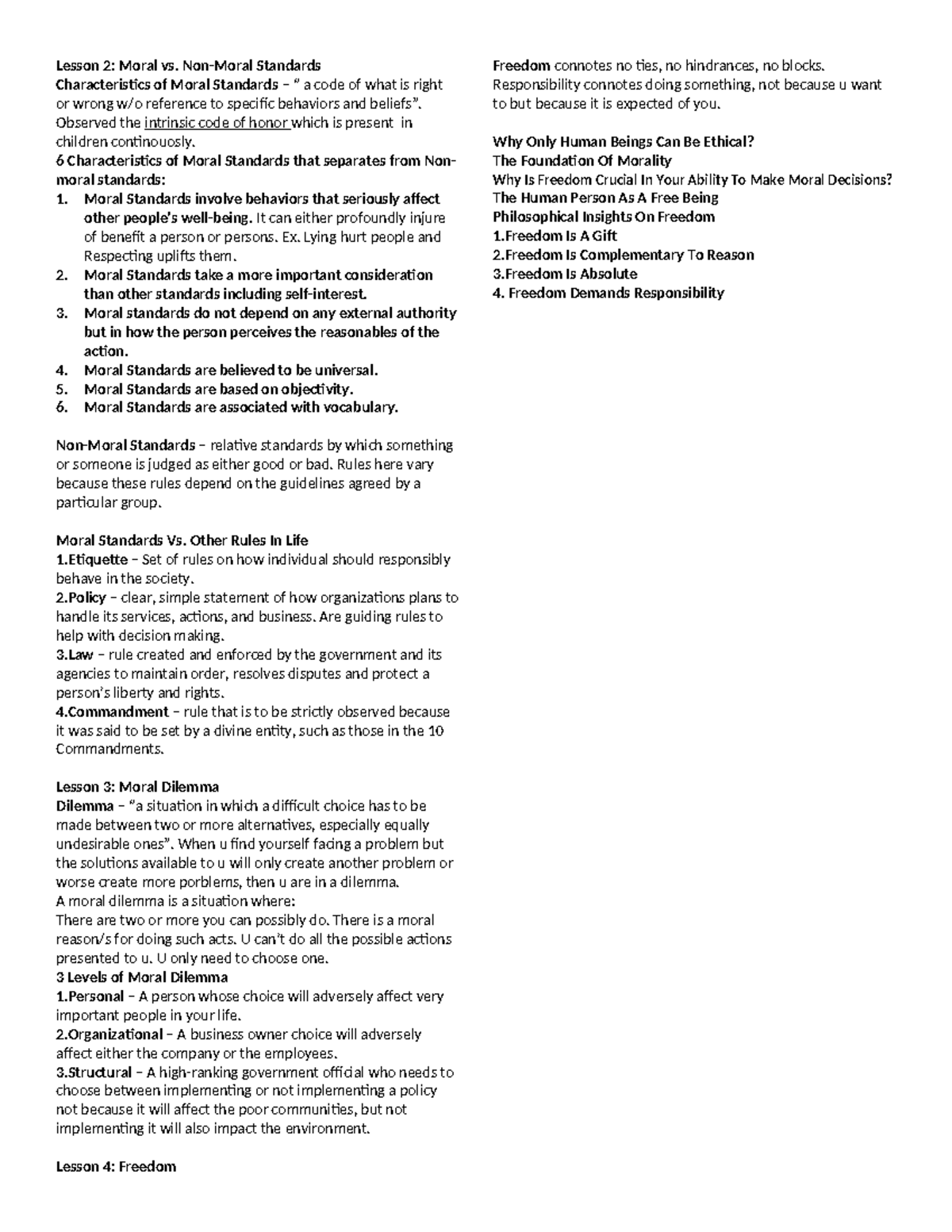 Lesson 2-4: Understanding Moral Standards and Dilemmas - Studocu