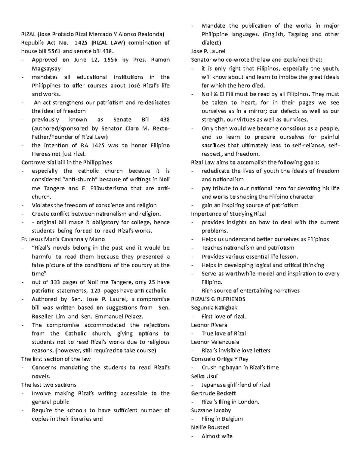 Rizal - 1425 (RIZAL LAW) combination of house bill 5561 and senate bill ...