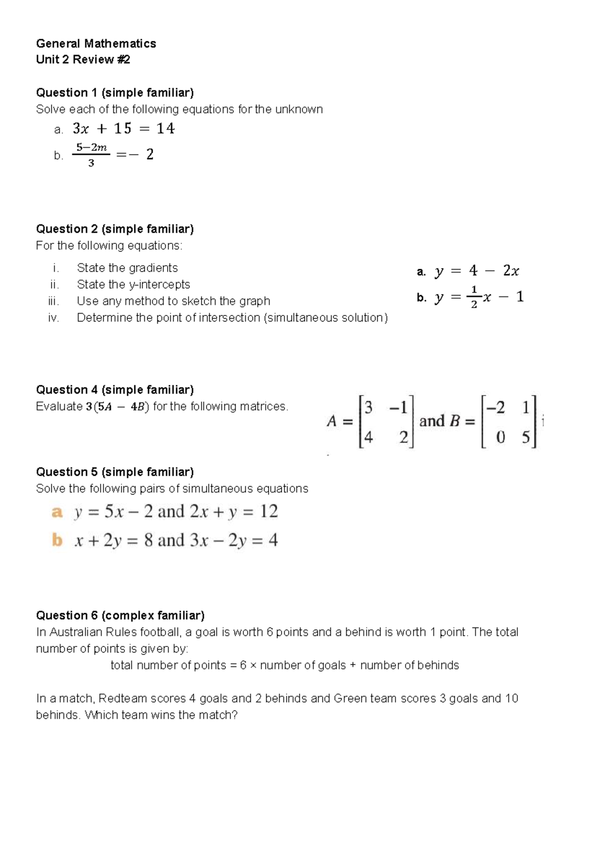 General Mathematics Unit 2 Review Questions & Solutions #2 - Studocu
