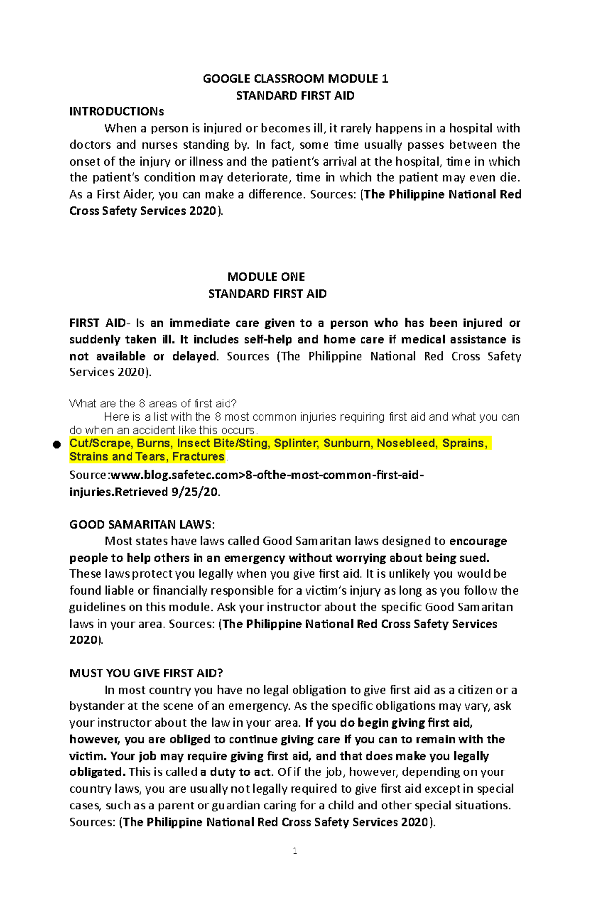 Deftac 200 first aid 1 10 - GOOGLE CLASSROOM MODULE 1 STANDARD FIRST ...