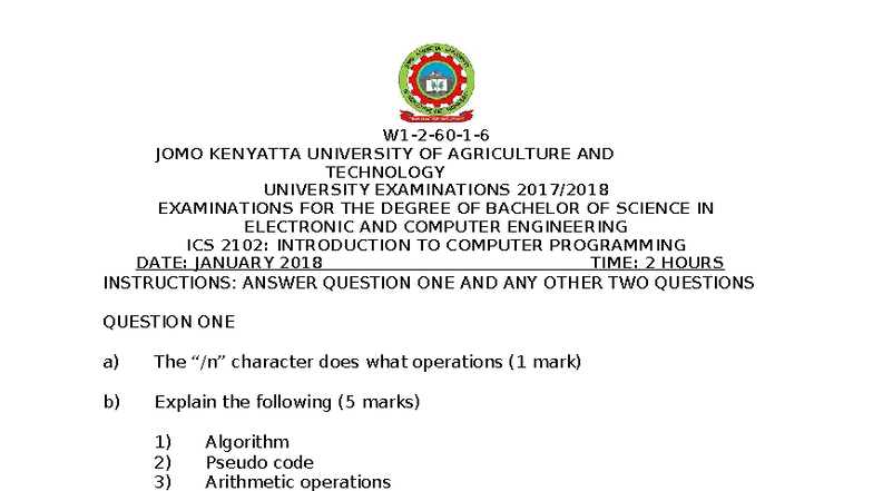 ICS 2102: Final Exam Study Guide for Computer Programming - Studocu