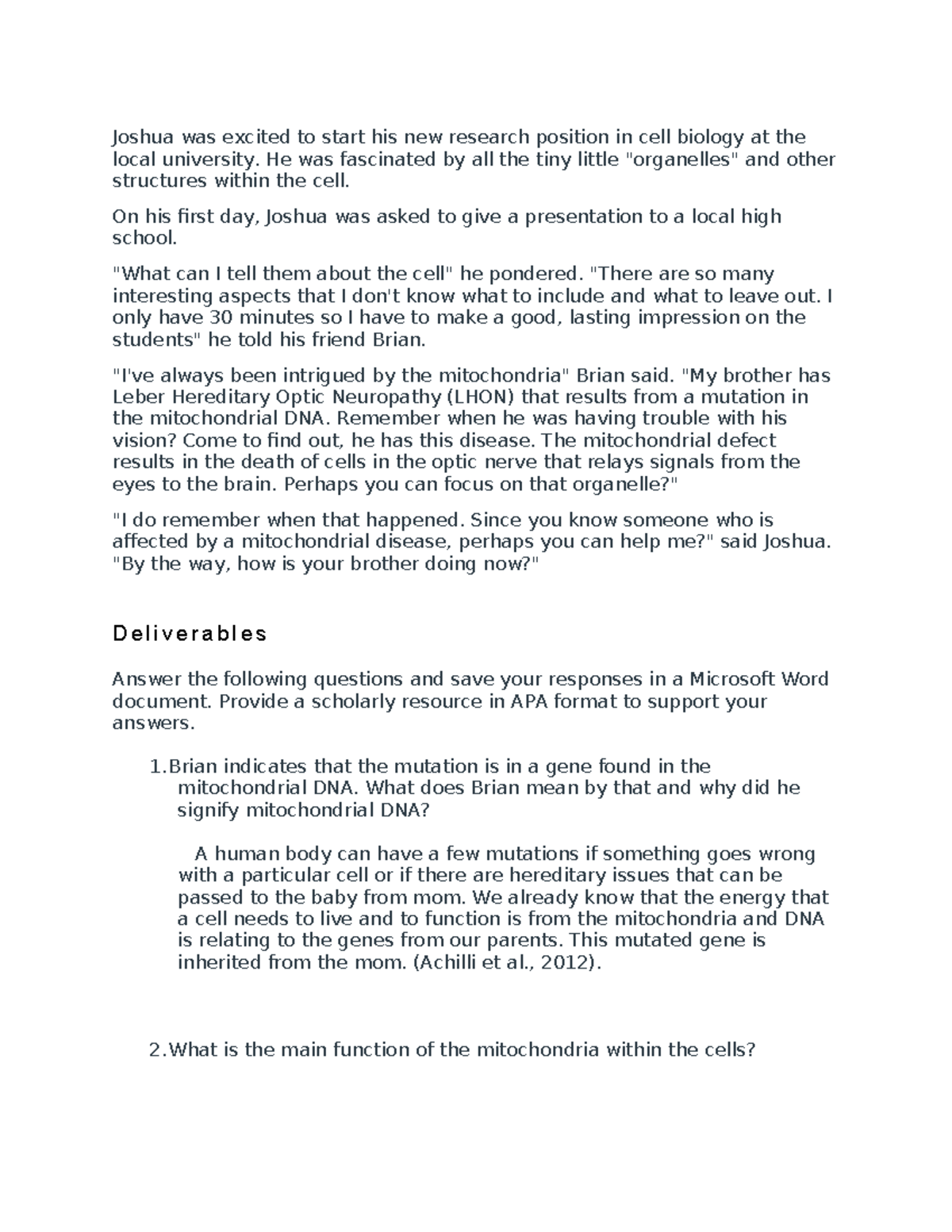 BIO 101: Week 3 Case Study on Mitochondrial DNA and LHON - Studocu