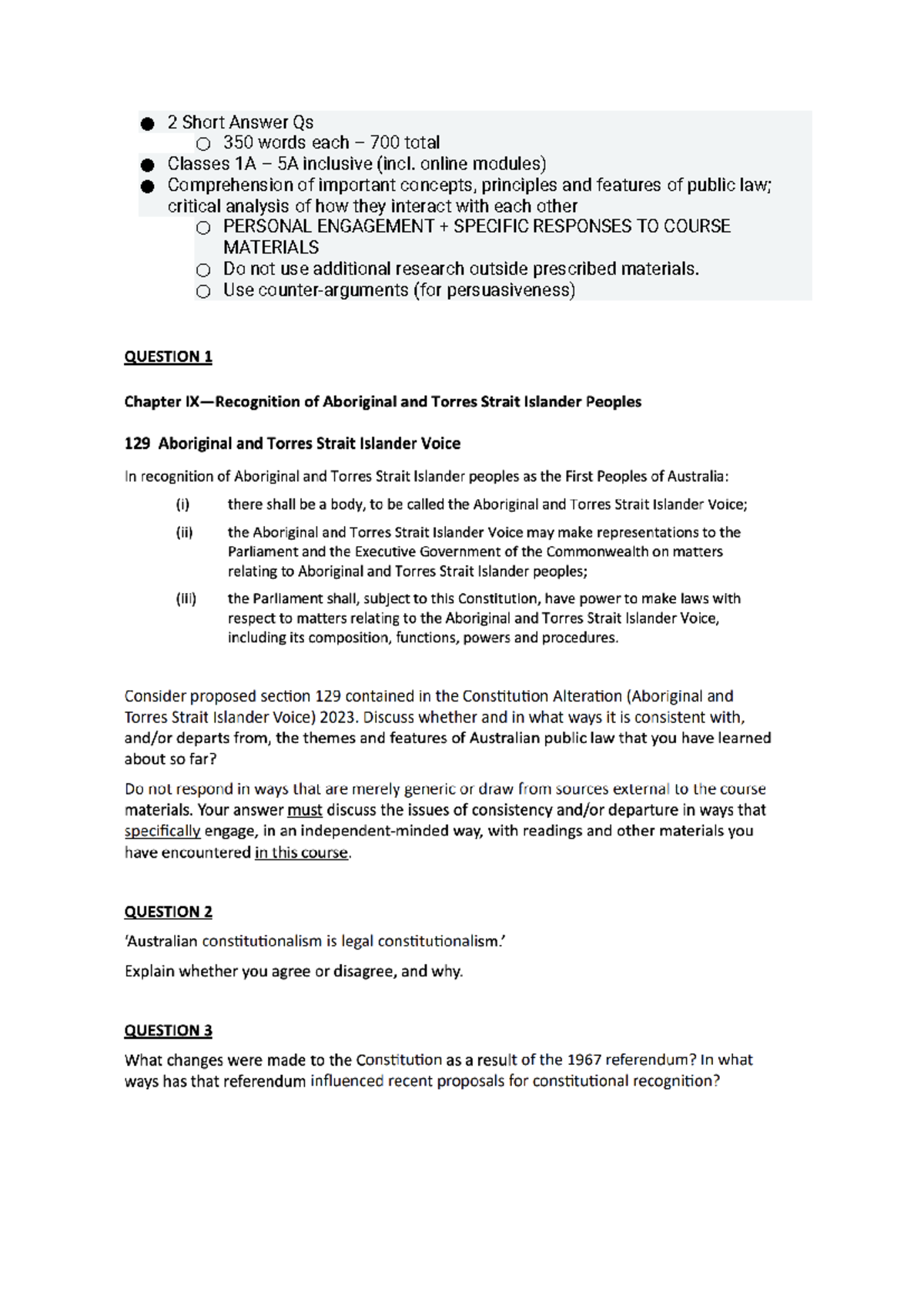 Law Exam Examples - LAWS1141 - 2 Short Answer Qs 350 words each – 700 ...