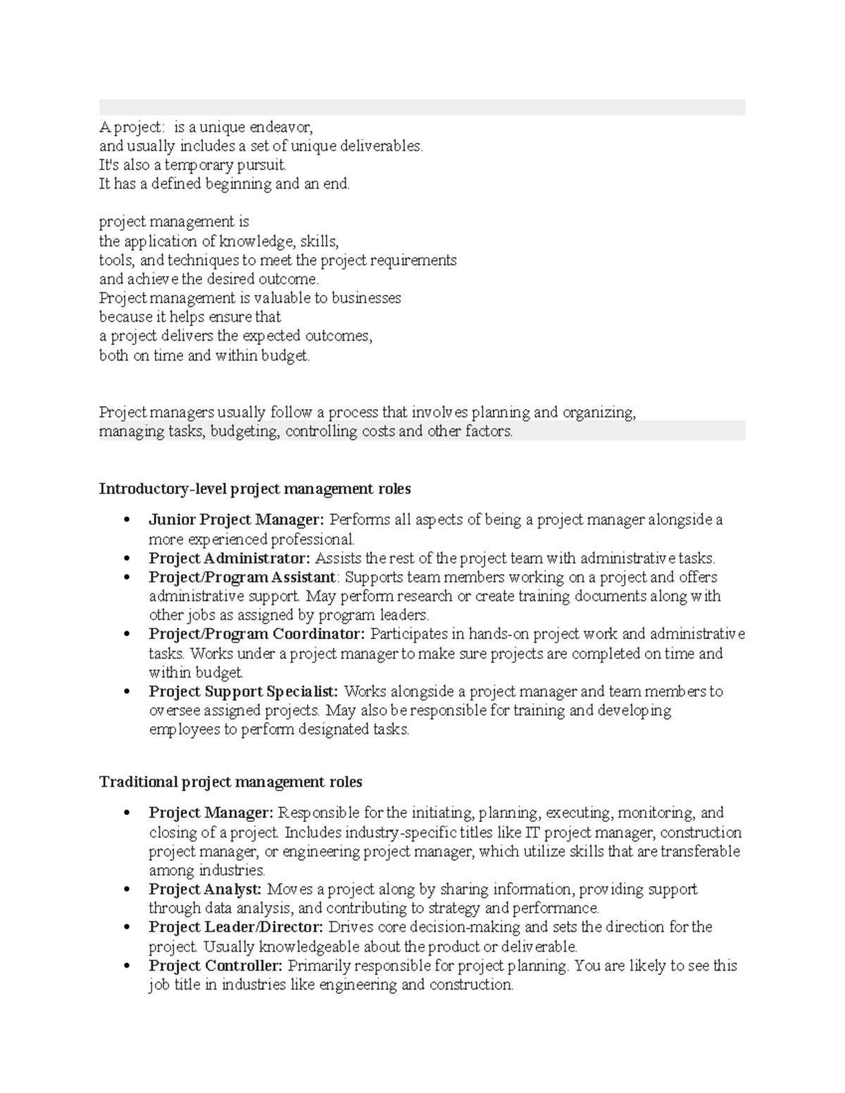 Project Charter: Notes on Project Management Responsibilities and SMART ...