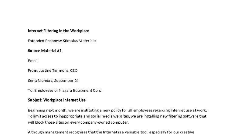 Internet Filtering Policy at Niagara Equipment Corp. - Studocu