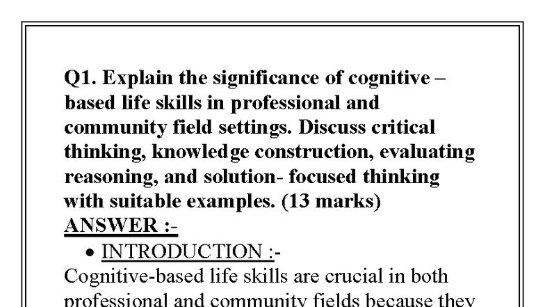 SEC LIFE Skill Education Q1: Importance of Cognitive Life Skills - Studocu