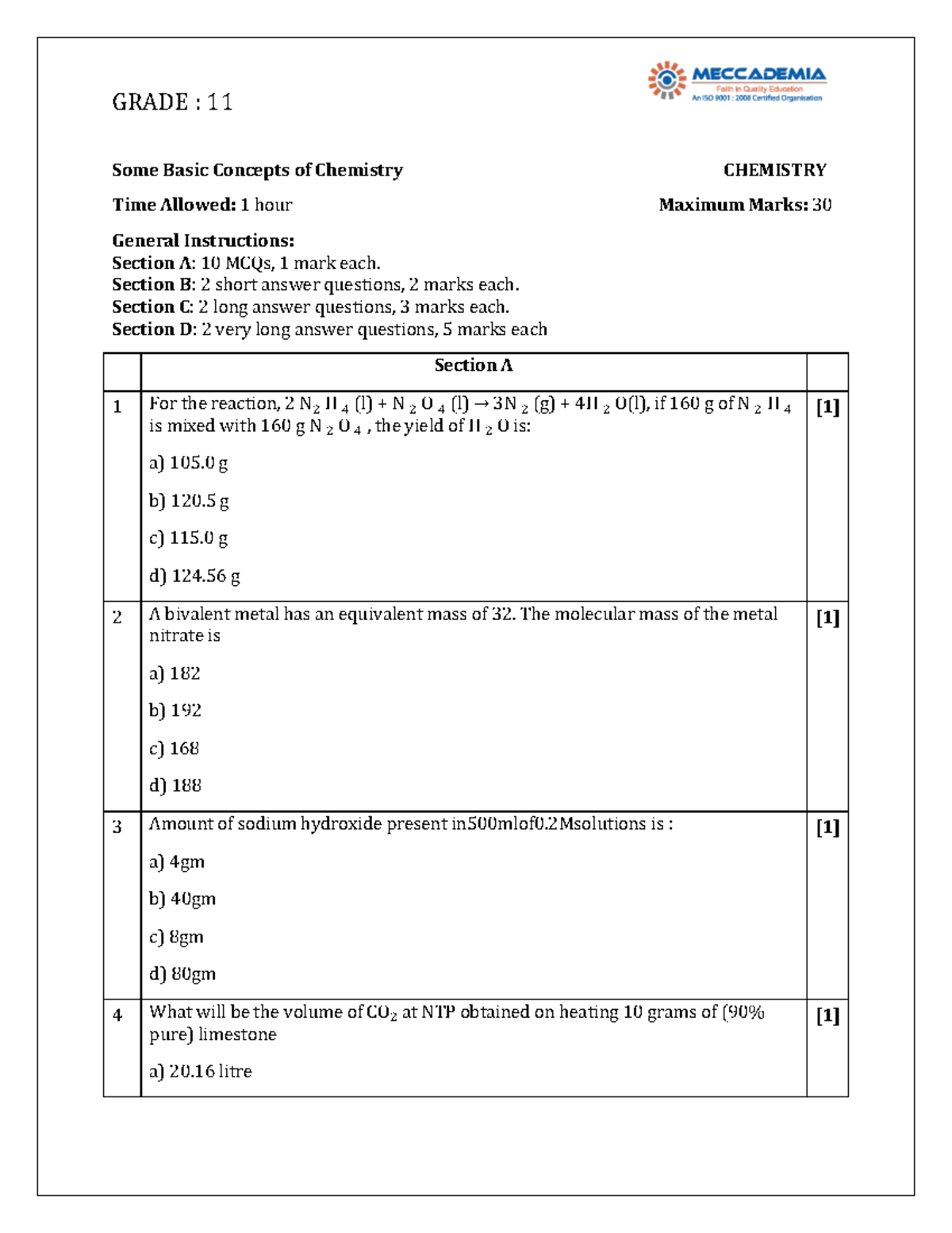 CHEM 101: Basic Concepts in Chemistry - Quiz & Practice Questions - Studocu