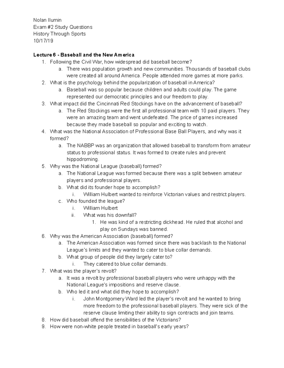 History Through Sports Exam #2 Study Guide and Review Notes - Studocu