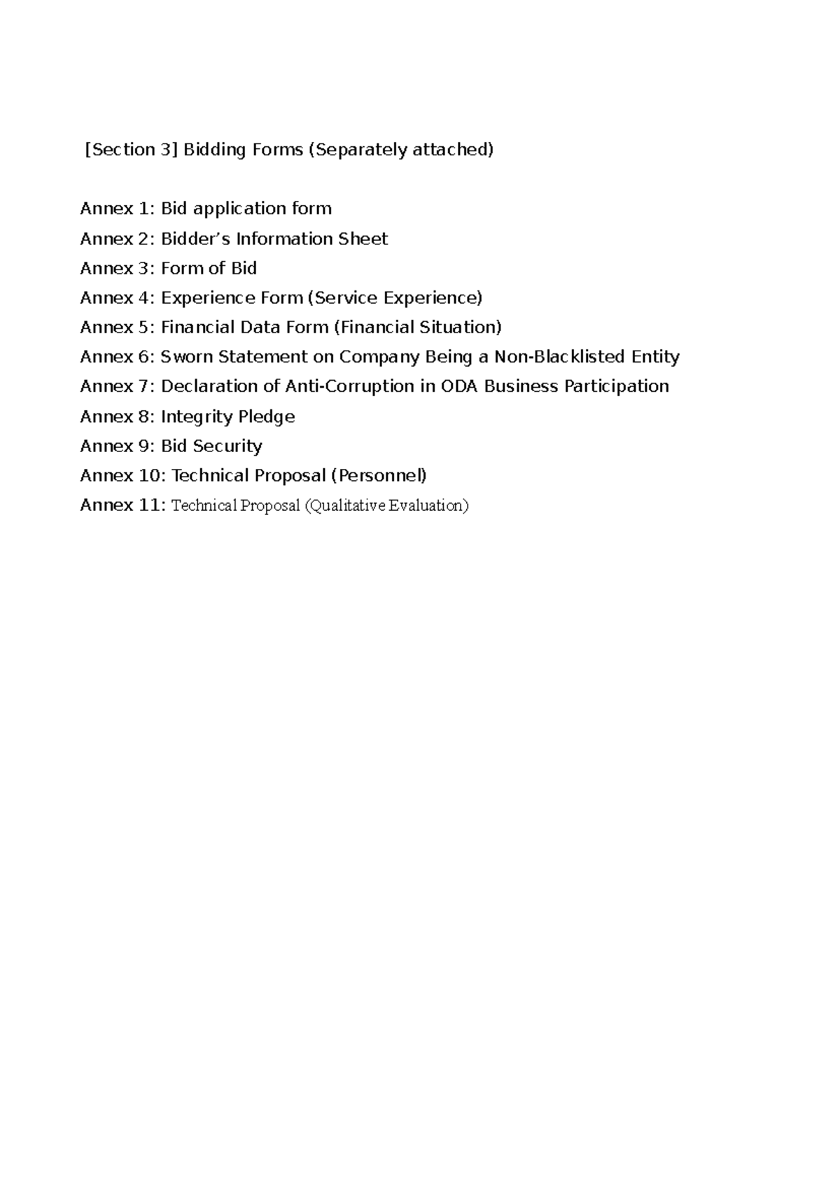 Annex 3 - bai tap - [Section 3] Bidding Forms (Separately attached ...