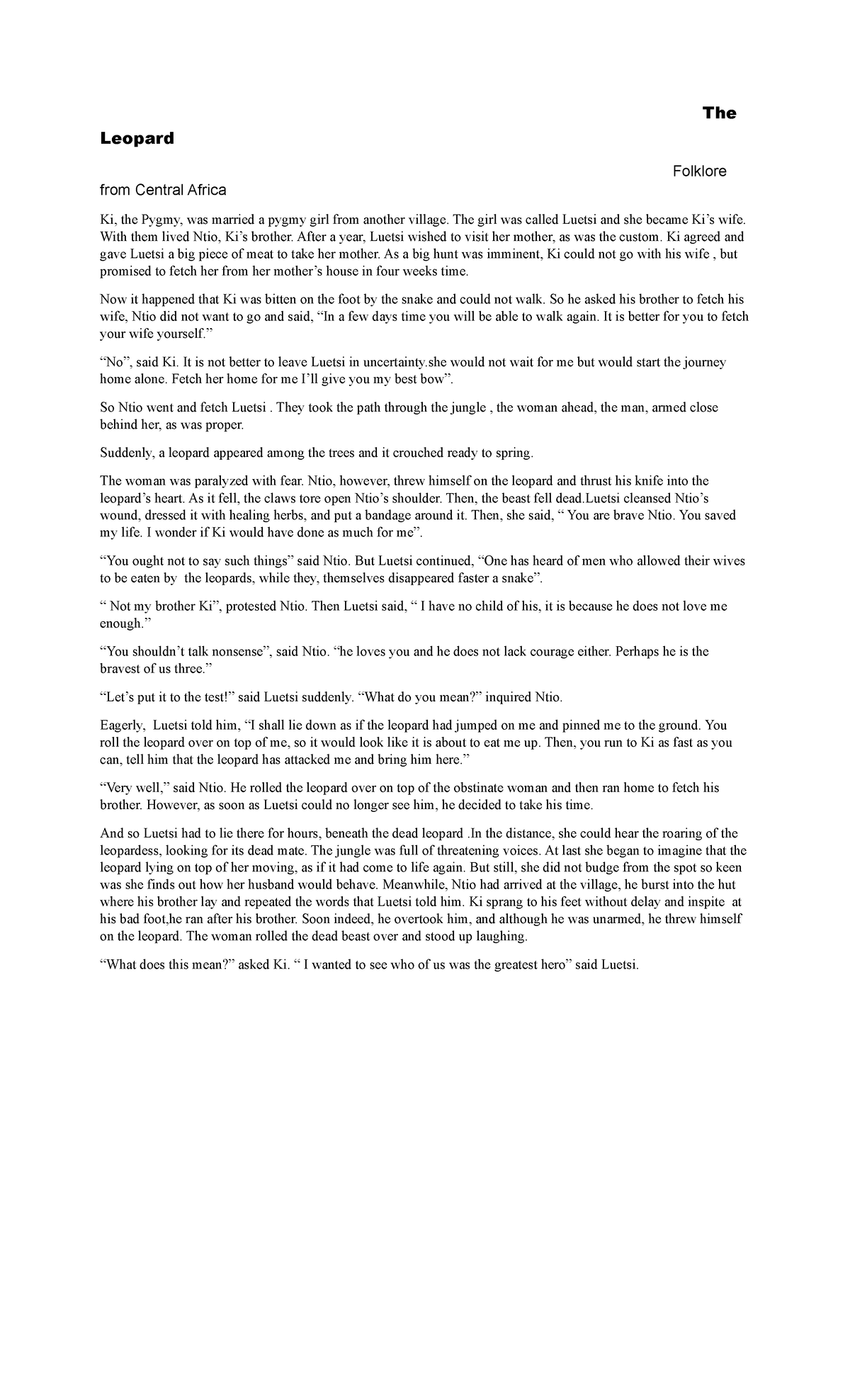 The Leopard Centra africa - The Leopard Folklore from Central Africa Ki ...