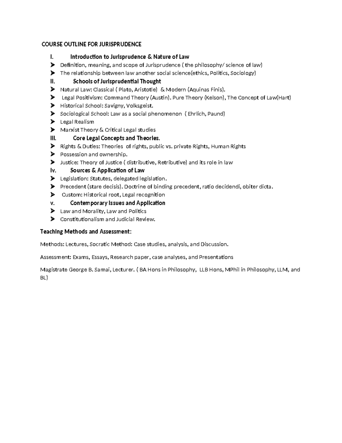 JUR 101: Comprehensive Course Outline for Jurisprudence - Studocu