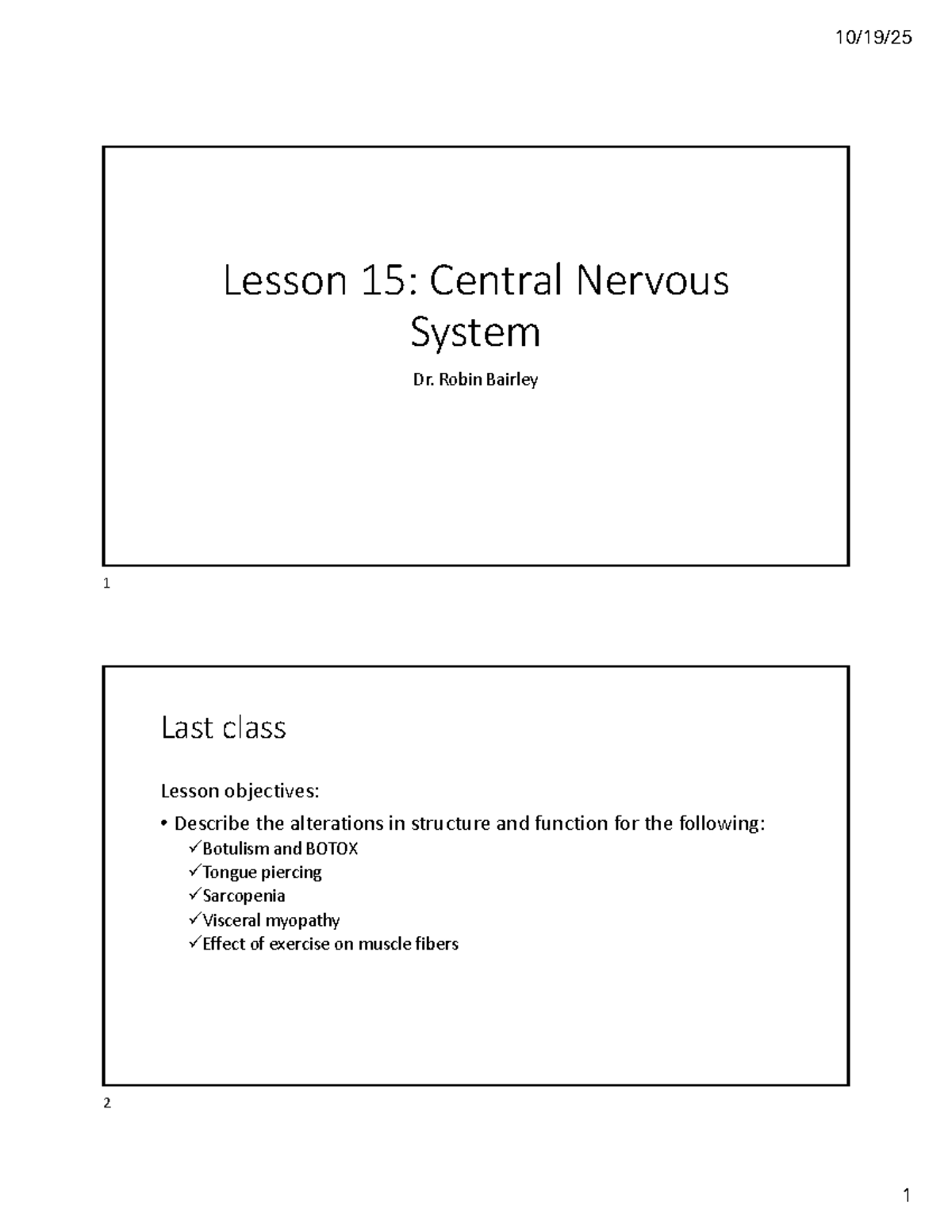 Lesson 15: Central Nervous System Overview and Key Concepts - Studocu